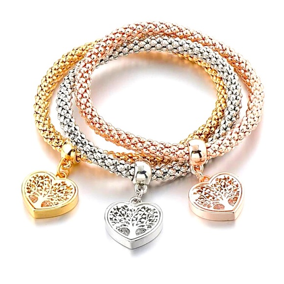 Jewelry | 3 Piece Heart Charm Bracelet Set | Poshmark